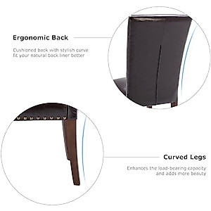 COLAMY Upholstered Parsons Dining Chairs Set of 2, PU Leather Dining Room Kitchen Side Chair with Nailhead Trim and Wood Legs - Dark Brown