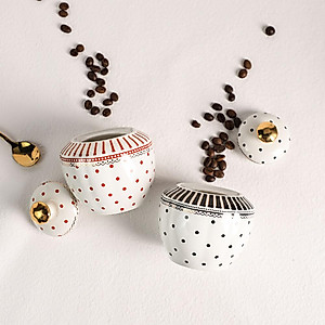 RockTrend Stripe Polka Dot Ceramic Coffee Serving Set Creamer and Sugar Bowl Set