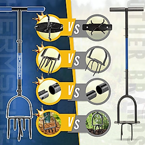 Hermsche Garden Tiller Manual Hand Tiller Garden Claw Cultivator Twist Tiller for Gardening Tool Long Handle Adjustable Steel Heavy Duty Lawn Aerator Soil Loosener Garden Tool Bed Plant Flower Box