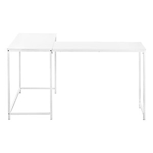 Monarch Specialties 7395 Computer Desk, Home Office, Corner, 58" L, L Shape, Work, Laptop, Metal, Laminate, Contemporary, Modern Desk-58 Top, 58.25" L x 44" W x 30" H, White/White