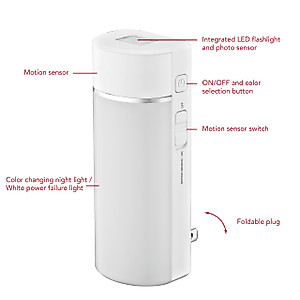 Sunbeam 3-Pack Emergency Power Failure Night Lights, 5-in-1, Multi-Color LED Light, Automatic Dusk to Dawn, Motion Sensor for Bedrooms, Hallways, Black Outs, Foldable Plug Flashlight, Rechargeable