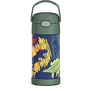 THERMOS FUNTAINER 12 Ounce Stainless Steel Vacuum Insulated Kids Straw Bottle, Dinosaurs & Replacement Straws for 12 Ounce Funtainer Bottle, Clear, 1 Pack