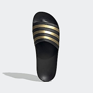 adidas unisex adult Adilette Aqua Slide Sandal, Core Black/Gold Metallic/Core Black, 11 Women Men US