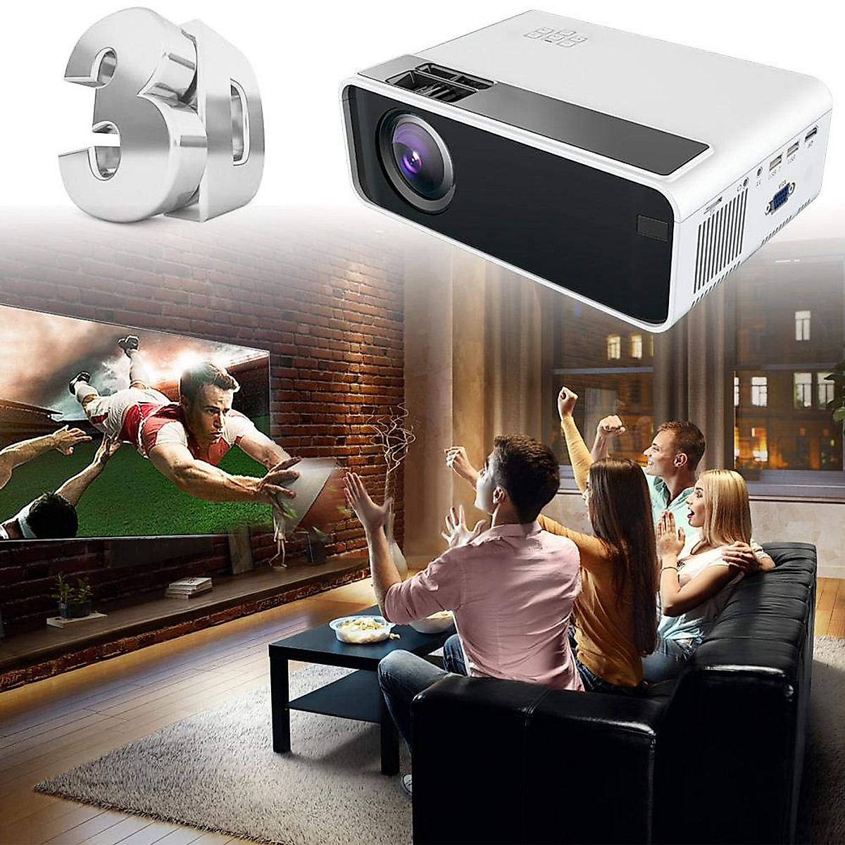 ASHATA Projector 1500 Lumens 4K HD Video Projector 150'' Home Cinema LCD Movie Projector with Remote Control Support 1080P VGA AV USB Bluetooth for Home Entertainment