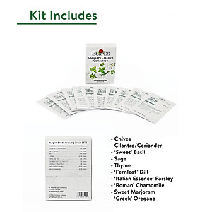 Burpee Culinary Classics Garden Collection 10 Packets of Non-GMO Chives, Cilantro, Basil, Sage, Thyme, Dill, Parsley, Chamomile, Marjoram & Oregano | Kitchen Herb Variety Pack, Seeds for Planting
