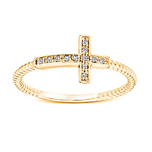 Savlano 18K Yellow Gold Plated Round Cut Cubic Zirconia Sideways Cross Rope Band Ring Women Religious Ring (6)
