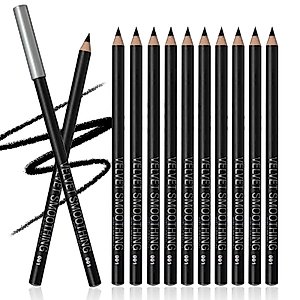 Black Eyeliner Pencils, 12 PCS Matte Black Eyeliner Pencil Set, Black Eyeliners Pencils Waterproof Long-lasting Eyeliner Beauty Makeup Tools Easy to Color