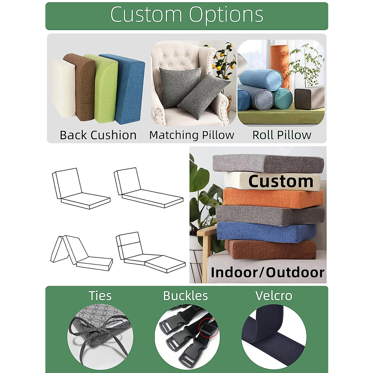 SINCERE Custom Outdoor Bench Cushion, Patio Furniture Cushions, Non-silp Waterproof Seat Cushions, Personalized Garden Cushion Seat, Bespoke Bench Pad(Custom SizeColor), Waterproof-Dark Blue