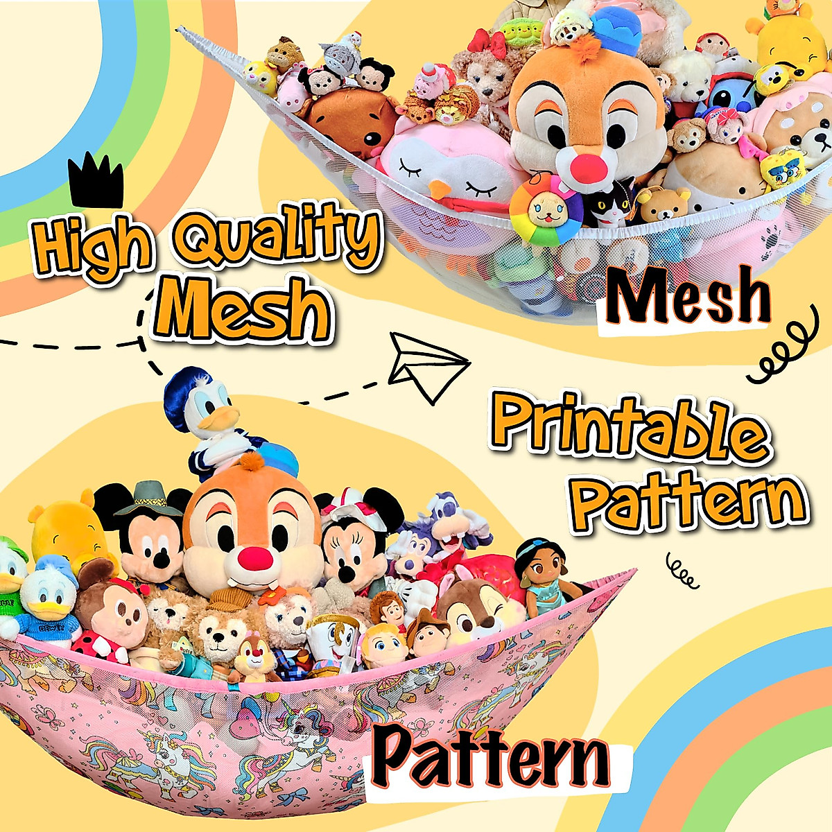 Mia Weaver Stuffed Animals Jumbo Toy Storage Hammock (Mesh 2 Packs, White)