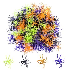 Tanlee 300 Pieces Halloween Plastic Spider Ring Stretch Spider Web Decor Table Scatter Cupcake Topper for Halloween and Spider Themed Party supplies