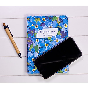 Steel Mill & Co Address Book with Alphabetical Tabs, Spiral Bound Contact Book, Blue Floral Personal Organizer, 8 x 6, Forget Me Not