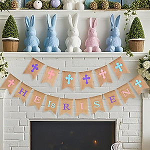 2 Sets Easter Burlap Banner HE is Risen Hanging Garland Printed Easter Bunting for Easter Day Decorations
