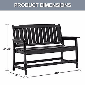 Laurel Canyon 48" Outdoor Bench HDPE Recycled Plastic Patio Garden Bench for Porch, Yard, Park, Lawn, Black