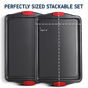 Baking Sheet Set, 2-Piece Large Cookie Sheet Set with Silicone Handles, Steel Baking Pan, Baking Sheets for Oven, BPA Free Cookie Sheets for Baking Nonstick Set, Premium Sheet Pan, Black Baking Tray