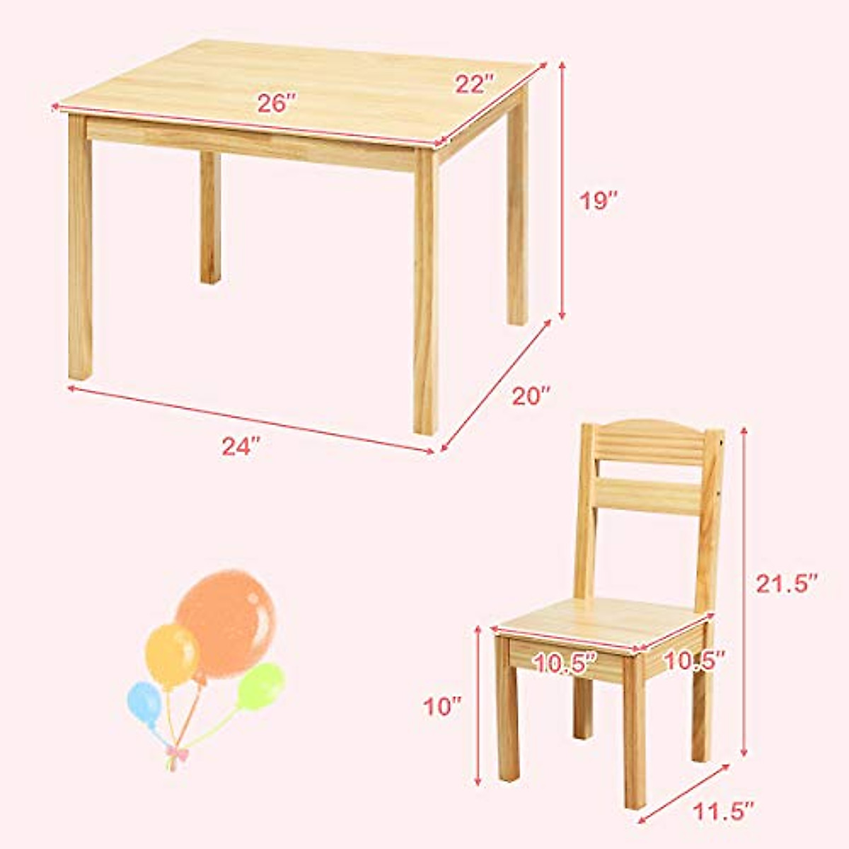 HONEY JOY Kids Wooden Table and Chair Set, 5-Piece Kiddy Sized Activity Table and Chair Set for Crafts Art, Toddler Playroom Furniture Set for Kids Ages 4-8(Natural)
