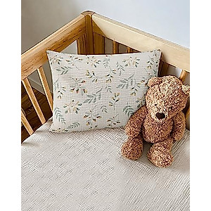 Blissful Diary Toddler Pillow with Muslin Cotton Pillowcase, 13x18 Kids Pillows for Sleeping and Traveling, Crib Pillow, Small Pillow for Kids, Toddler Bed Pillows (Botanical Leaf)