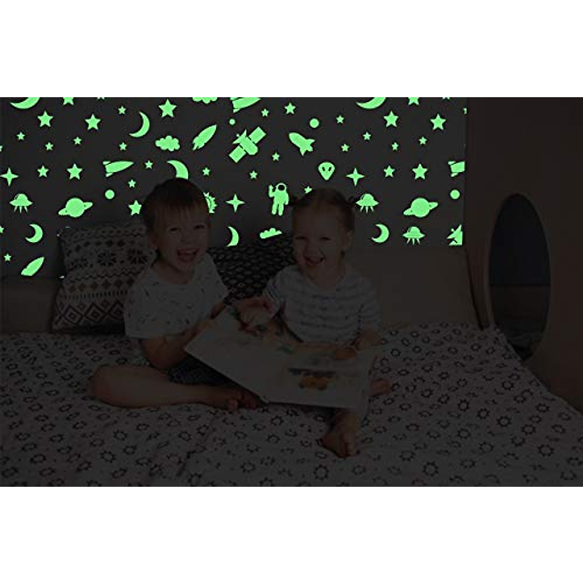 Glow in The Dark Stars, Moon and Space Wall Decals for Kids Bedrooms Nursery Baby Room Kids Room – Stylish Glow in The Dark Decals for Wall and Ceiling Decoration Featuring Stars, Moon and Planets