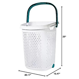 ReMoiz Wheeled Design Clothes Laundry Basket, 70.52 Liter Capacity Mind Reader Basket Collection, 2 Bushel Rolling Plastic Laundry Hamper with Pop-up Handle, White, Large