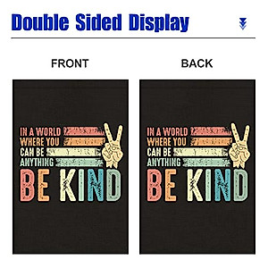 Swooflia In A World Where You Can Be Anything Garden Flag Be Kind Small Yard Flag for Outdoor Outside Decor Burlap Peace Sign Garden Banner 12x18 Inch Double Sided HYQ-260