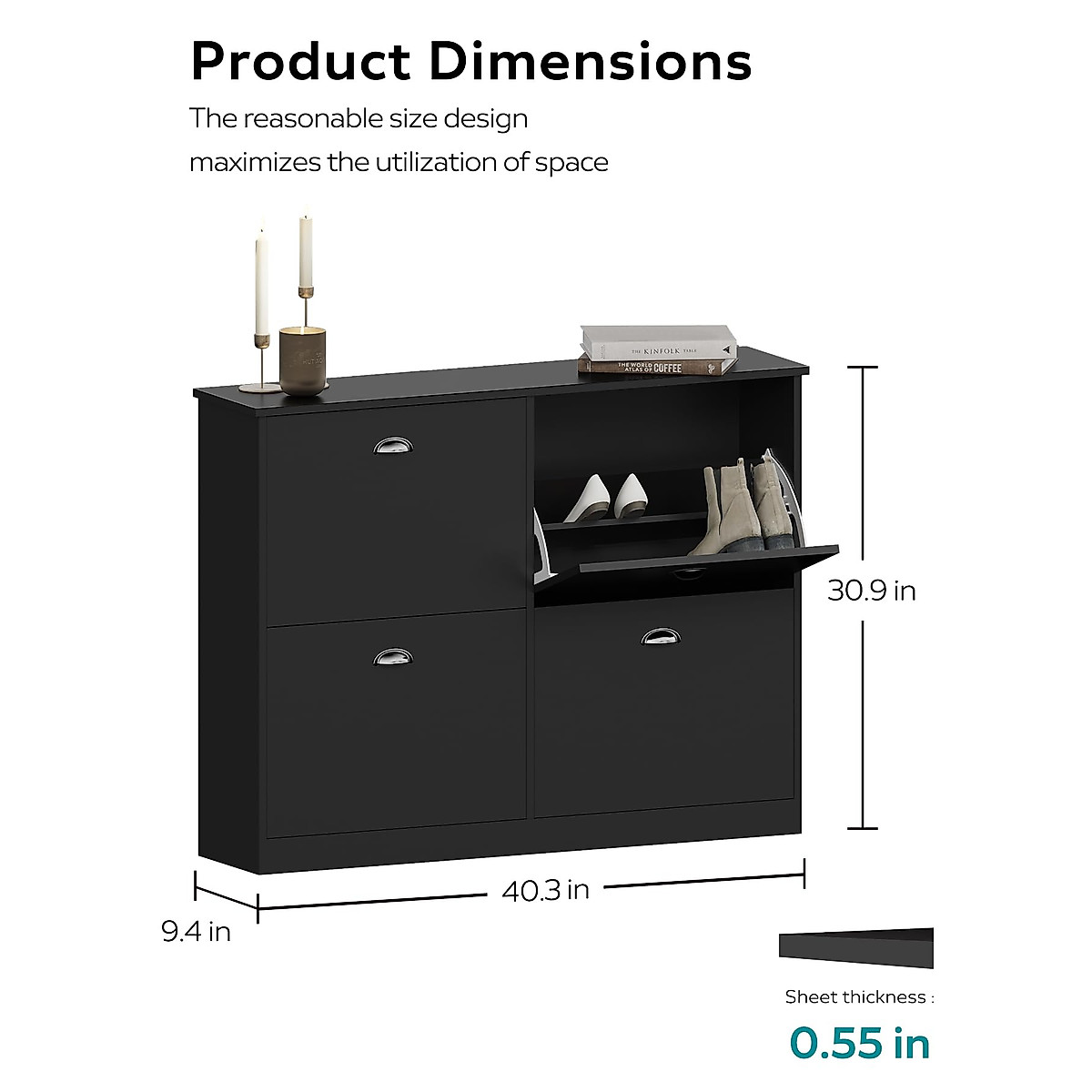 MIRROTOWEL Shoe Cabinet,Hidden Slim Narrow Shoe Rack Cabinet with 4 Drawers for Entryway, Foyer,Hallway,Bedroom,Black