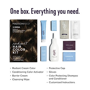 Madison Reed Radiant Hair Color Kit, Medium Neutral Brown for 100% Gray Coverage of Resistant Gray Hair, Ammonia-Free, 5.5NNA Dosolo Brown, Permanent Hair Dye, Pack of 1