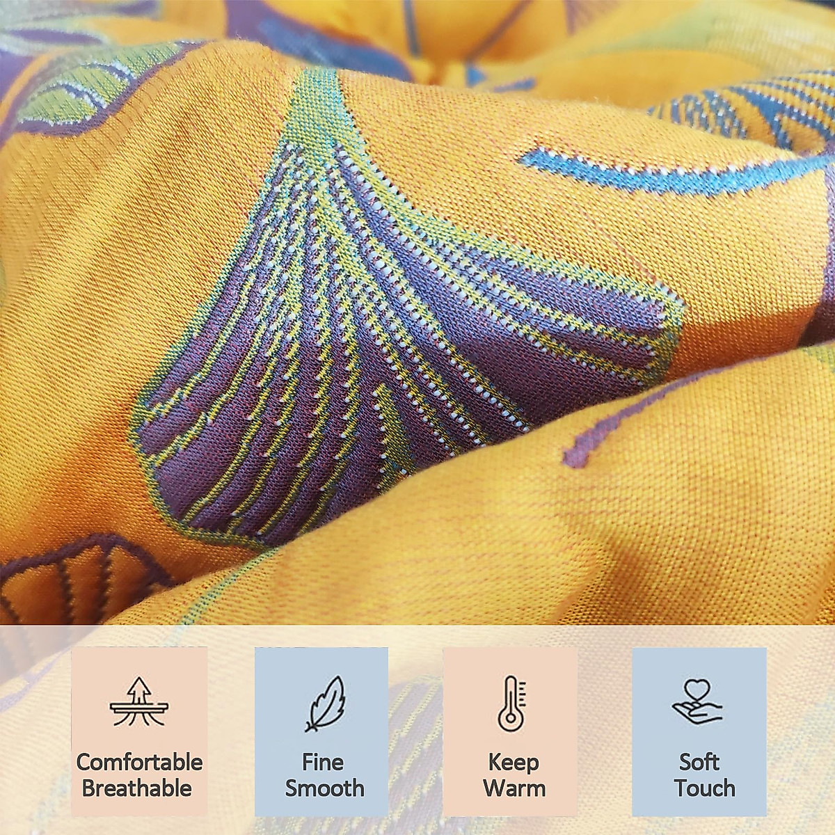 Ginkgo Queen Quilt Bedding Set 3 Piece Lightweight Cotton Queen Bedspread Coverlet Set for All Season Soft Reversible Quilt Set (Includes 1 Quilt, 2 Pillow Shams)