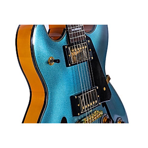 Acoustic Semi-Hollow-Body Electric Guitar, 6 Strings, Stainless Steel Frets, Full Size,Playing Jazz, Solo For Beginners Starters Intermediates and Professionals Right Handed Color Sky Bule