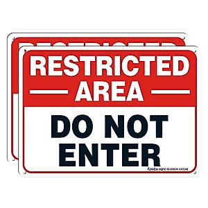 Restricted Area Sign, Do Not Enter Signs Metal, 2 Pack, 10 x 7 inch .40 Rust Free Aluminum, UV Protected, Weather Resistant, Waterproof, Durable Ink, Easy to install