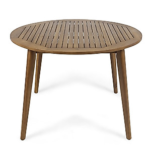 Christopher Knight Home Nick Outdoor Acacia Wood Round Dining Table, Teak Finish