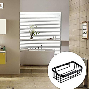 Hemoton Suction Cup Shower Caddy Bath Wall Shelf Stainless Steel Rectangle Basket for Large Shampoo Shower Gel Tiolet Paper Holder Black