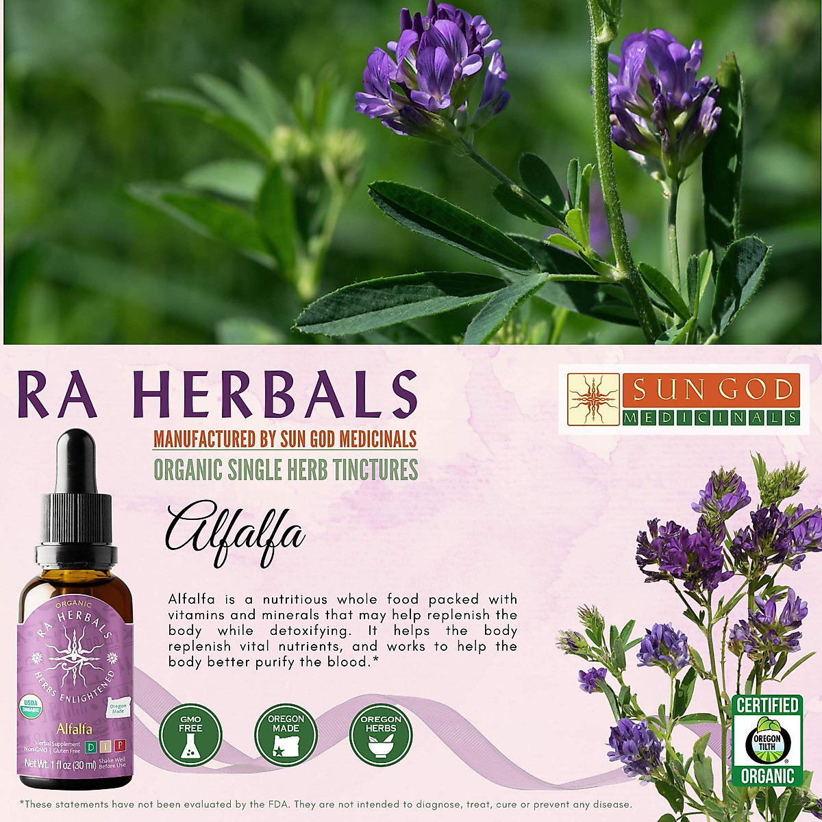 Sun God Medicinals Ra Herbals Organic Alfalfa Liquid Extract - Detox Support - 1 fl oz