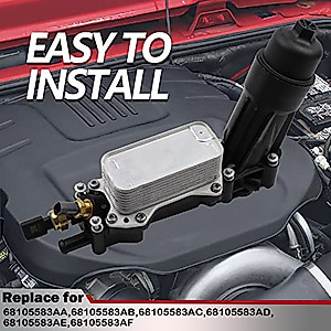 B.ZSSY Oil Filter Housing Adapter Engine Oil Cooler Assembly for 2014-2017 Jeep Wrangler Grand Cherokee Dodge Charger Journey Challenger Ram Chrysler 200 300 3.6L V6 for 68105583AF 68105583AE