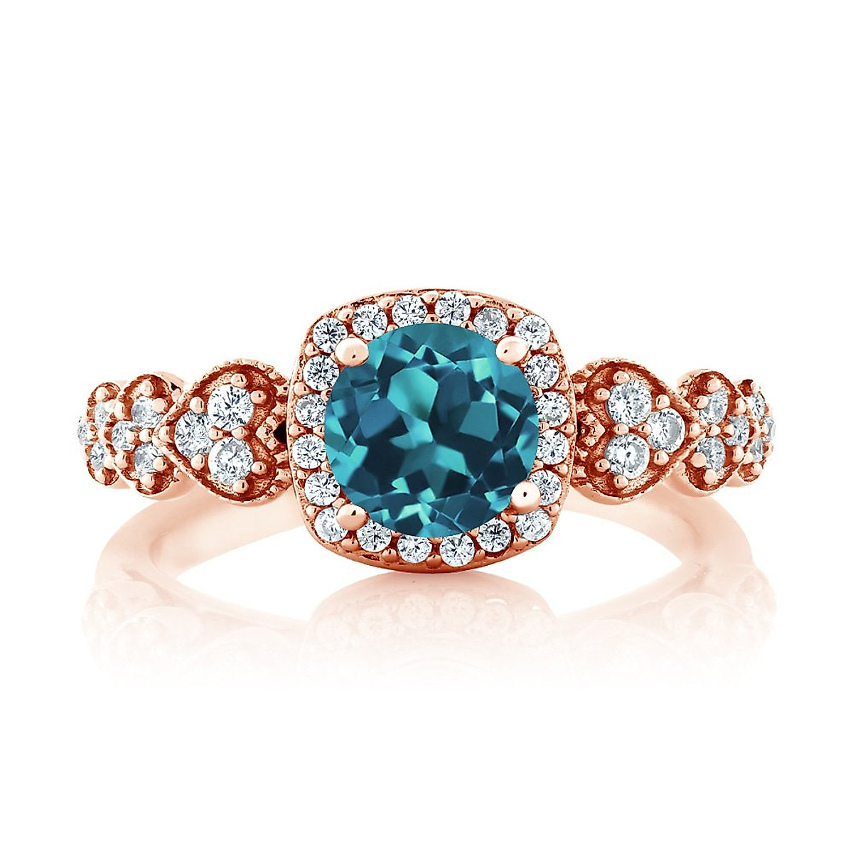 Gem Stone King 18K Rose Gold Plated Silver London Blue Topaz Ring For Women (1.07 Cttw, Gemstone Birthstone, Available In Size 5, 6, 7, 8, 9)