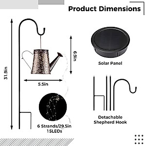 Solar Watering Can with Lights,Anjetan Outdoor Garden Decorations Hanging Solar Lantern Christmas Lights Outside Metal Waterproof Patio Décor for Yard Lawn Backyard Landscape Pathway Gardening Gifts