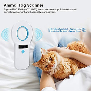 Microchip Scanner FDXB (ISO11784/85) EMID Animal Handheld Reader Pet ID Scanner, Pet ID Microchip Scanner, Cat Label Reader 134.2kHz (White)