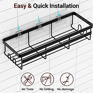 WOWBOX Shower Caddy Shelf Organizer, 3 Pack Adhesive Black Bathroom Accessories, Save Space with Hooks & Soap Box, Toiletries Organization And Storage Stainless No Drilling Shower Shelves