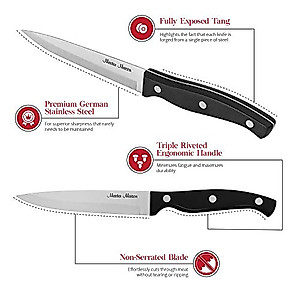 Master Maison 8-Piece 4.5" Premium Steak Knife Set | 8 German Non-Serrated Stainless Steel Kitchen Steak Knives + Storage Gift Box | Anti-Fatigue Ergonomic Full-Tang Triple-Riveted Handle (Black)