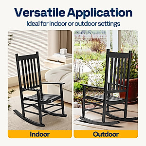 VIVOHOME Oversized Wooden Rocking Chair with Anti-Slip Strips for Noise Reduction, Suitable for Indoor, Porch, Garden, Black