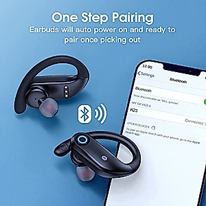 OKEEFE Bluetooth Headphones 48Hrs Playback Wireless Earbuds with Wireless Charging Case and Earhooks Over Ear Waterproof Earphones with Mic for Sports Running Workout iOS Android TV Phone Laptop Black