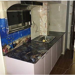 Moyishi Granite Look Marble Gloss Film Vinyl Self Adhesive Counter Top Peel and Stick Wall Decal 15.8"x118" (Dark Blue)