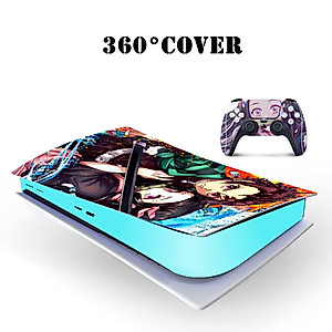 Protective & Decorative Cover Sticker for PS5, Anime Decal Skin for PS5 Console and Controllers Sticker, Durable, Scratch Resistant, Bubble-Free, Compatible with Playstation 5(Style A-Disk Edition)
