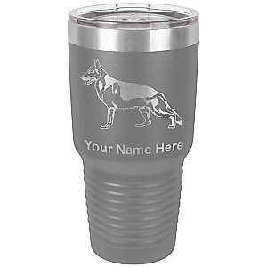 30oz Vacuum Insulated Tumbler Mug, German Shepherd Dog, Personalized Engraving Included (Gray)