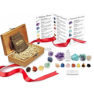 Aovila Premium Crystals and Healing Stones Gift Set in Wooden Box - Chakra Stones Healing Crystals Set for Beginners, Natural Healing Crystals and Stones - Valentines Day Crystal Gifts for Her Women