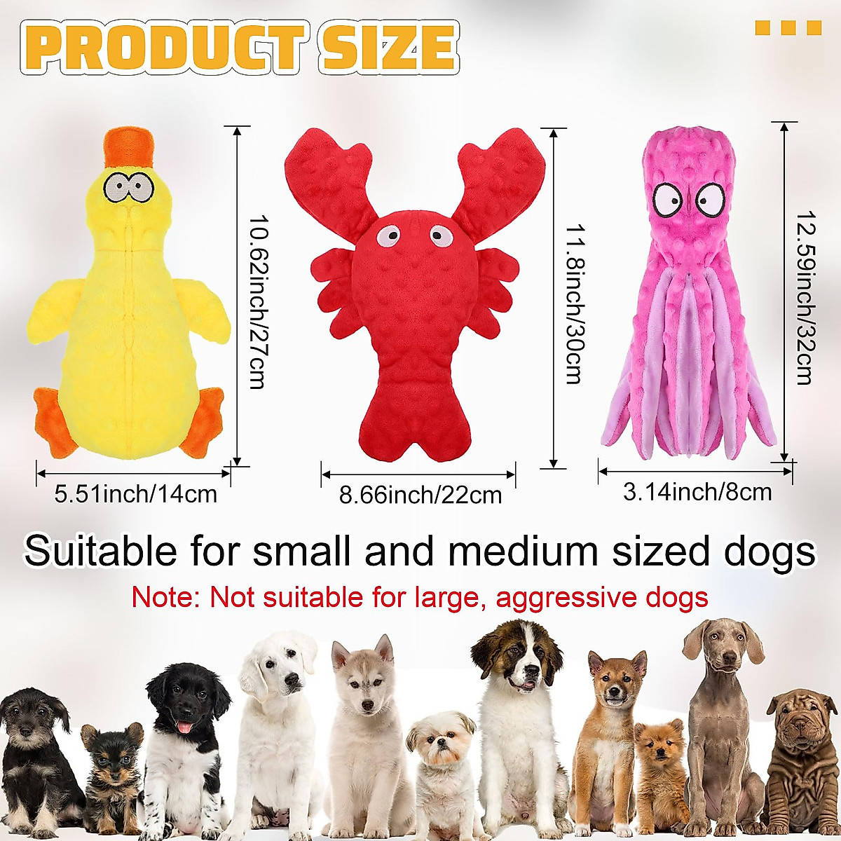Jenaai 3 Pack Dog Squeaky Toys Bulk Large Plush Stuffed Dog Toys Durable Chew Toys Set for Teething Pets Interactive Playing Toys Octopus Lobster Duck Pet Toys for Small Medium Dog Puppy