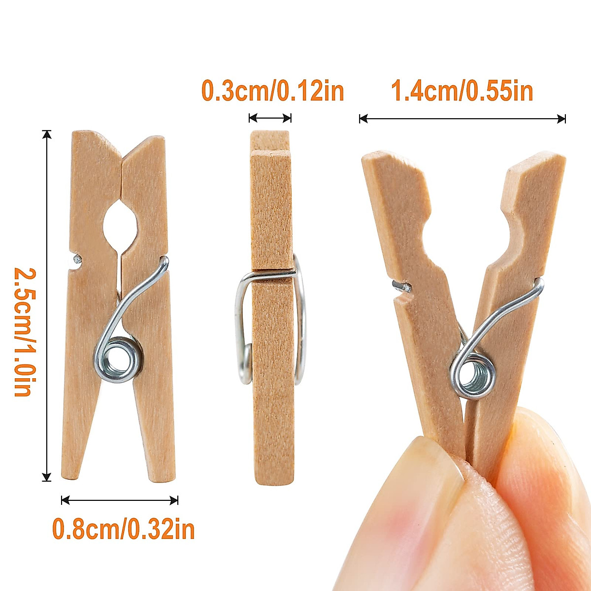 Mini Clothes Pins, 120 Pcs Natural Wooden Clothespins with 10m Jute Twine, 1 Inch Mini Wooden Clips, Mini Clothes Pins for Photo Crafts DIY Weddings and Cocktails Décor (1in/120pcs)