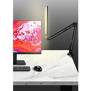 Habisder 12W Eye-Caring Metal Swing Arm Desk Lamp with Clamp, 3 Modes, 20 Brightness Dimmable Clamp Desk Light with Memory Function, for Home Office Study,Studios Reading LED Desk Lamps