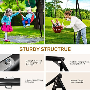 IKARE Metal Swing Frame with 2 Belt Swing Seats, Extra Large Swing Set for Kids and Adults, 2 Seats Supports up to 440 LBS, Fits for Indoor and Outdoor Activities, Garden, Backyard, Playground