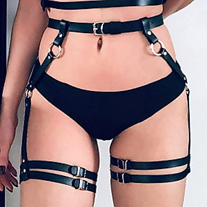 Asooll Punk Leather Waist Chain Black Layered Body Chain Harness Belly Belt Chain Fashion Party Rave Body Accessories Jewelry for Women and Girls (body242)