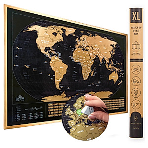 XL Scratch Off Map of The World with Flags - 36 x 24 Easy to Frame Scratch Off World Map Wall Art Poster with US States & Flags - Deluxe World Map Scratch Off Travel Map Designed for Travelers