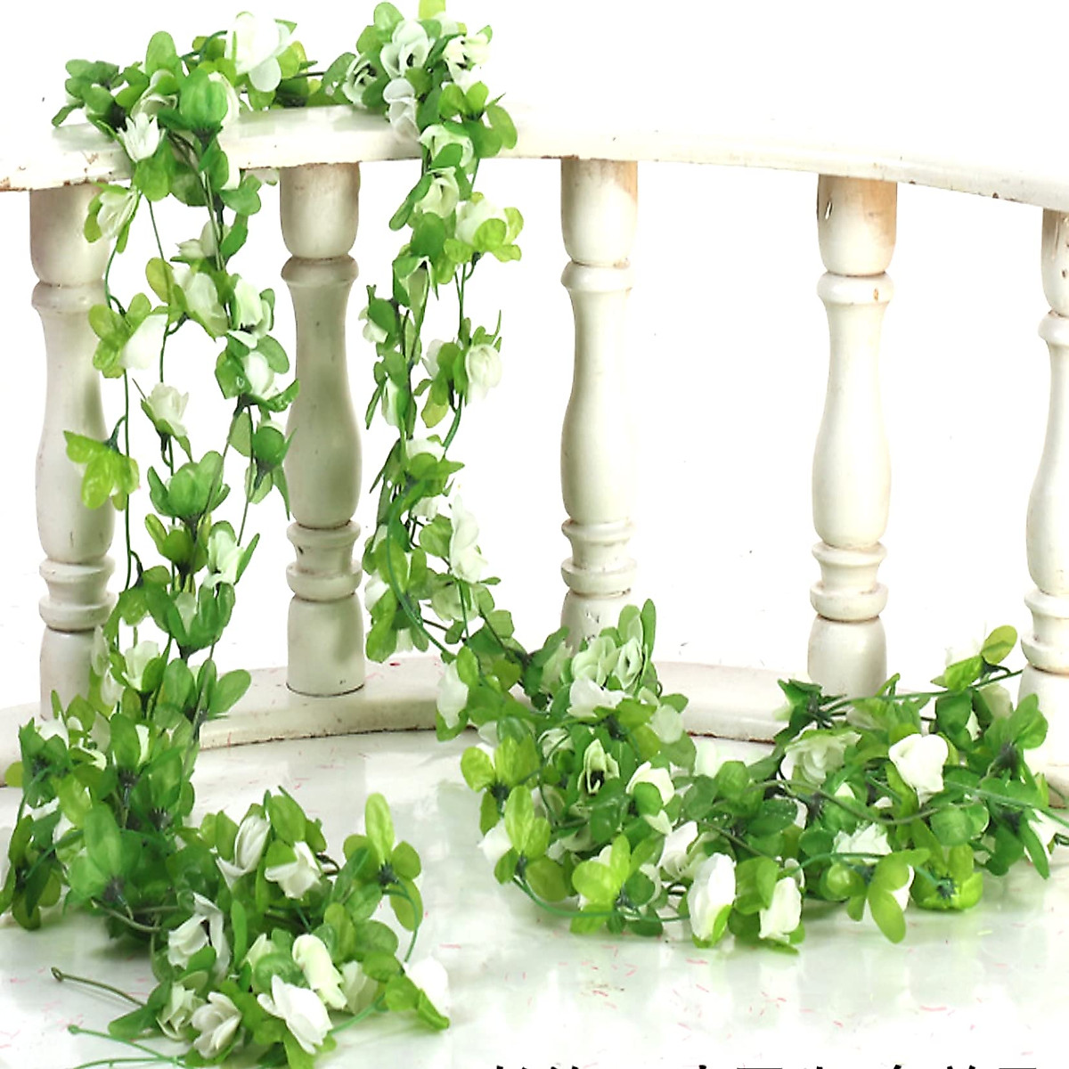 Spring Artificial Rose Flowers Hanging Garland Artificial Fake Flower Rose Ivy Vine Hanging Plant for Wedding Birthday Party,Baby Shower Garden Home Bedroom Office Decoration 4Pack White